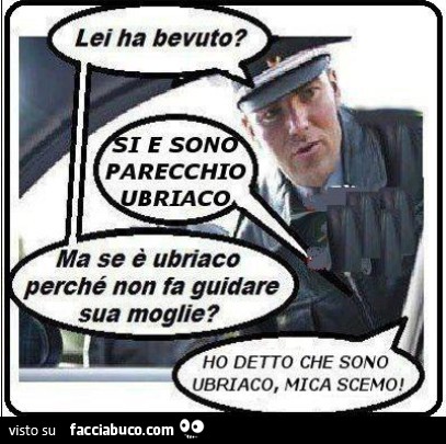 Lei ha bevuto? Si e sono parecchio ubriaco! Ma se è ubriaco perchè non ...